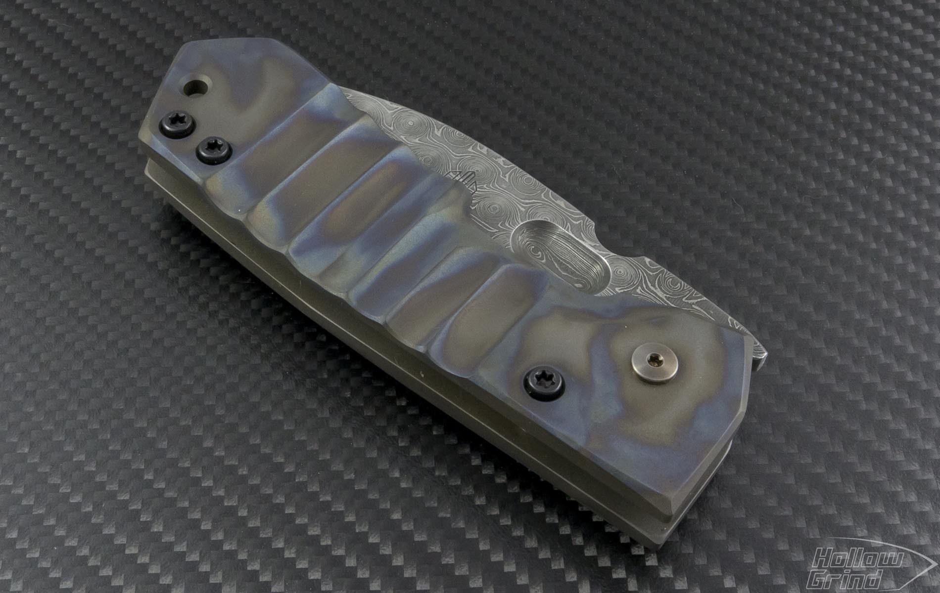 Crusader Forge Custom Metal VIS-T S/E Folder Knife (3.5in Damascus ...