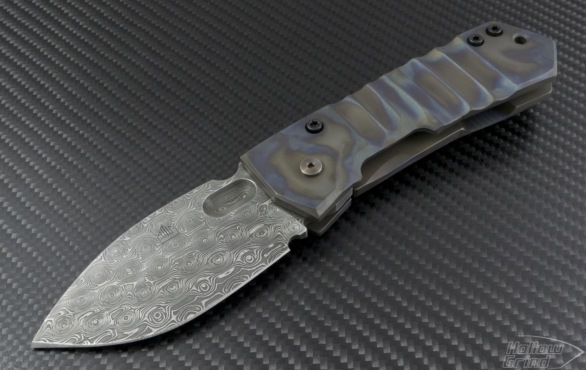 Crusader Forge Custom Metal VIS-T S/E Folder Knife (3.5in Damascus ...