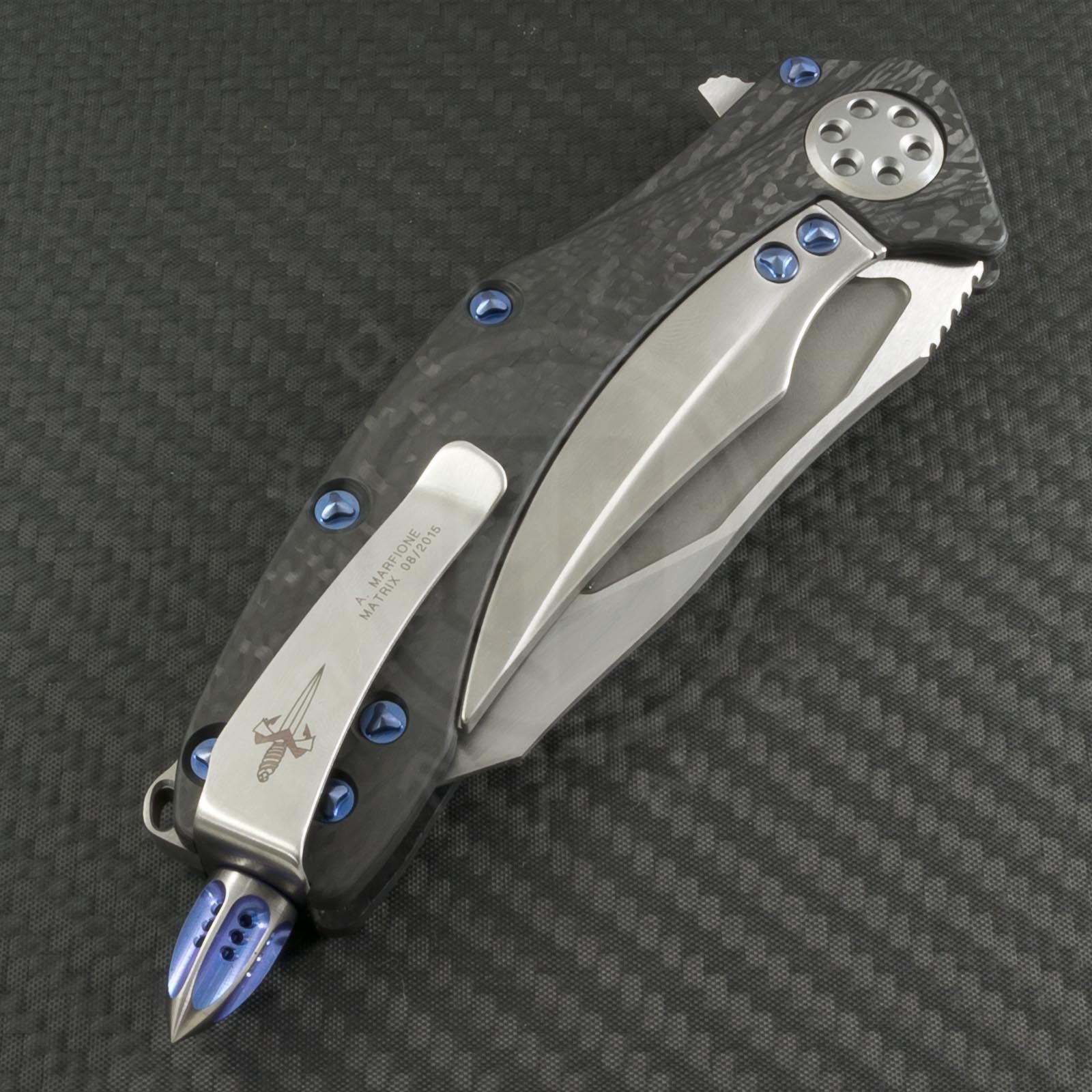 Microtech Knives Custom Carbon Fiber Matrix S/E Flipper Knife (3.75in ...