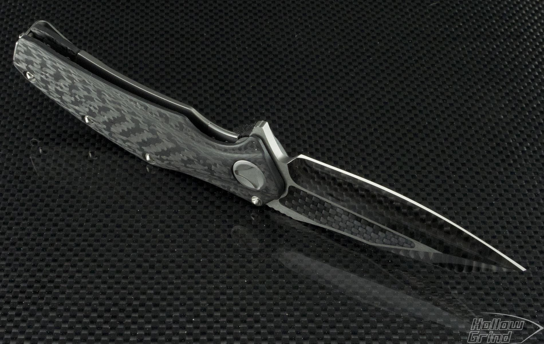 Microtech Knives Custom Carbon Fiber Mini Matrix S/E Flipper Knife (3in ...