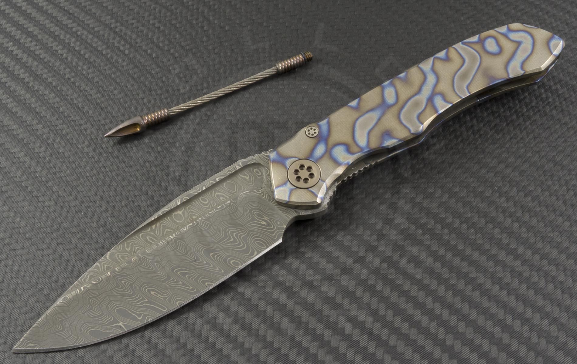 Microtech Knives Custom Titanium Anax S/E Folder Knife (3.5in Damascus ...