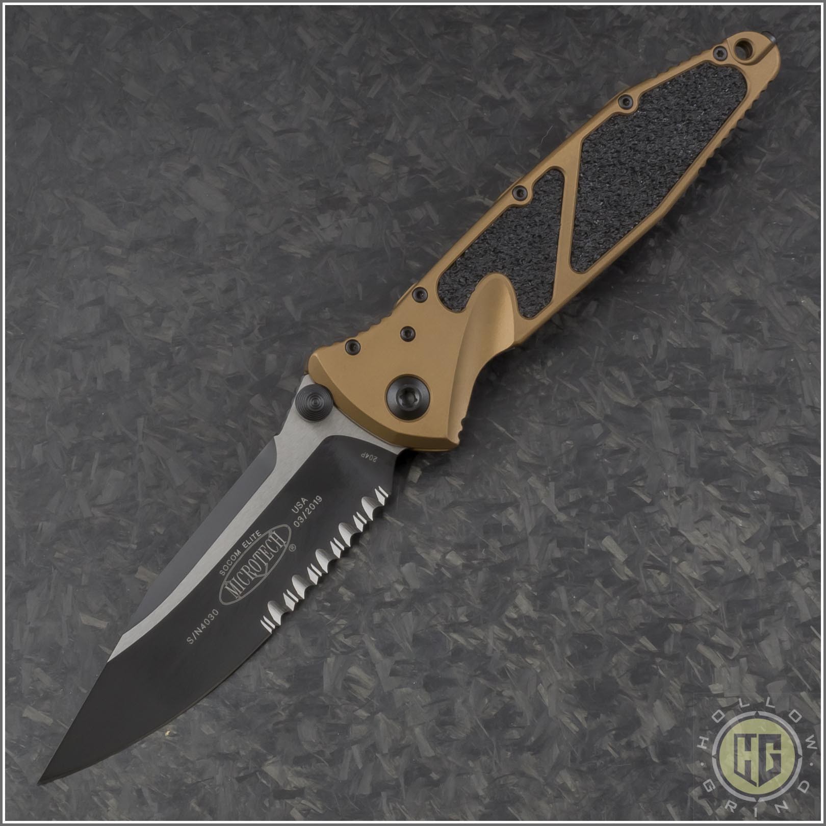 Microtech Knives Tan Socom Elite S/E Folder Knife (4in Black Part Serr ...